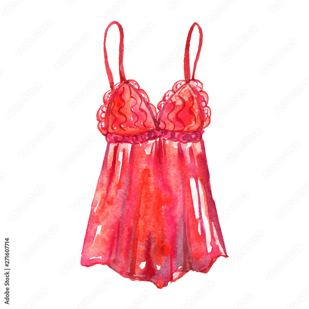 Red nightie. Hand drawn watercolor illustration. Isolated on white ...