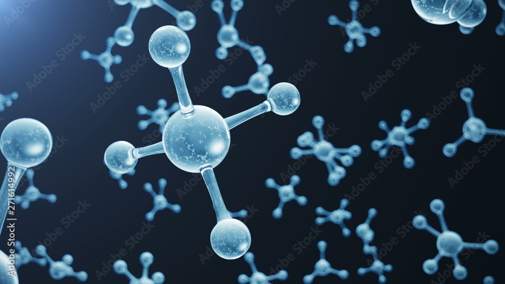 3D rendering molecule structure. Scientific medical background with ...