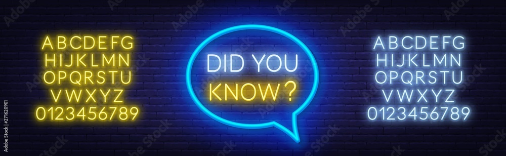 Neon sign did you know on the brick wall background. Template for ...