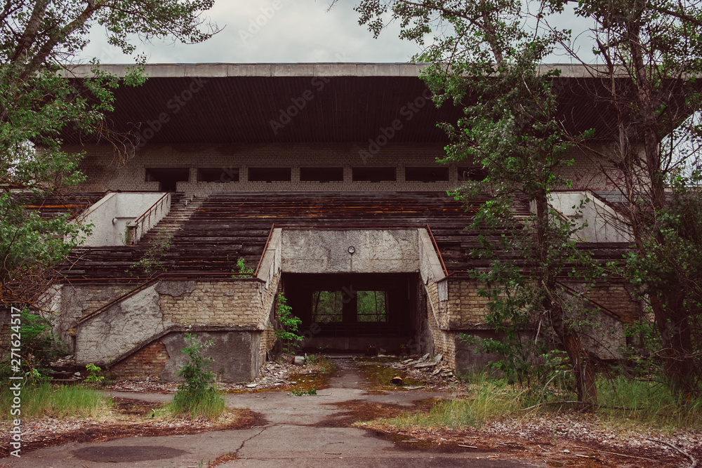 Sports stadium in destroyed abandoned ghost city Pripyat ruins after ...