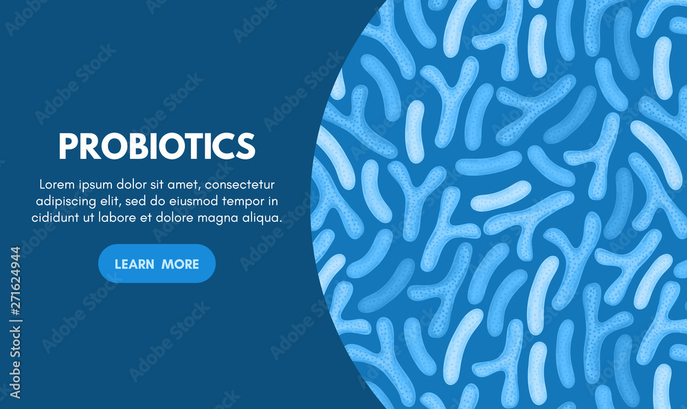Vector background with probiotics. Bifidobacterium, lactobacillus ...
