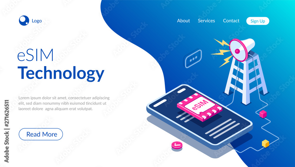 eSIM card chip sign. Gsm tower concept. Futuristic projection sim card ...