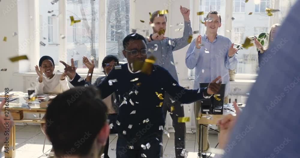 Excited fun happy African businessman doing crazy winner celebration ...