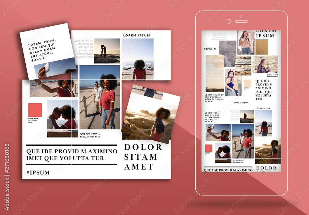 Minimalist Social Media Grid Set Layout Stock Template | Adobe Stock