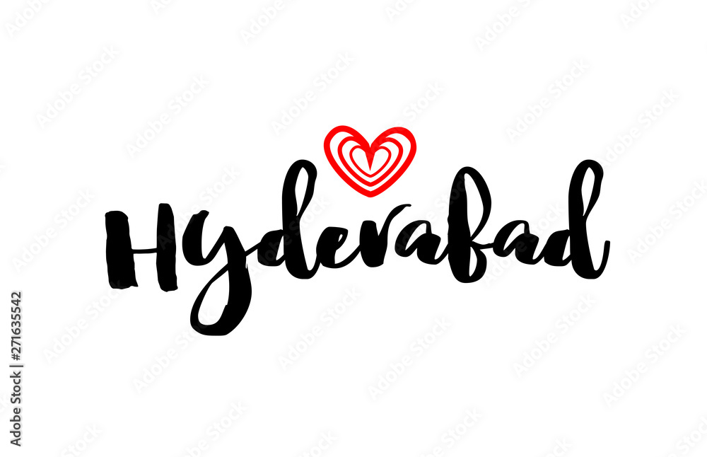 Hyderabad city with red heart design for typography and logo design ...