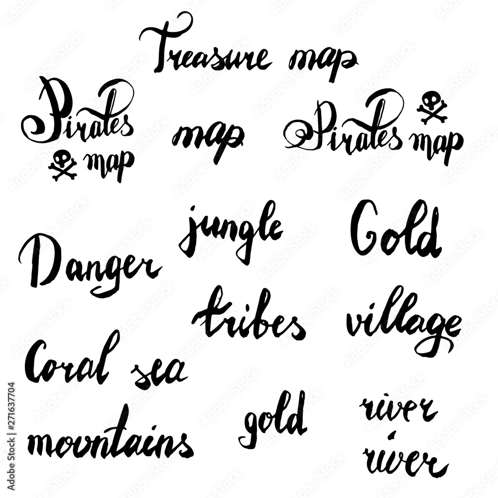 pirates sign lettering calligraphy black hand written custon words set ...