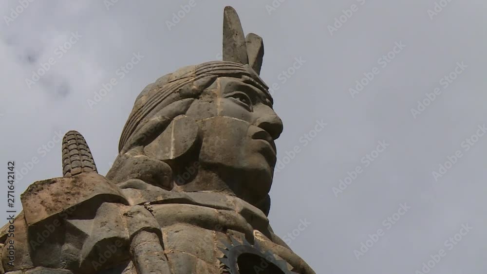 Extreme close-up low-angle side view still shot of Pachacutec, the ...