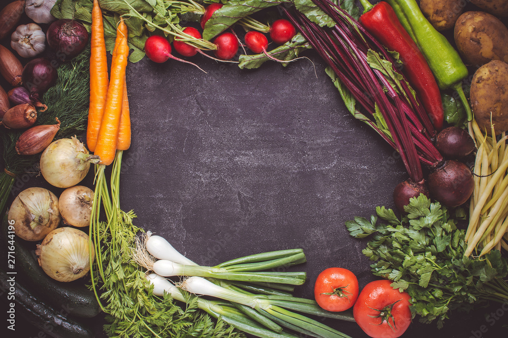 Mockup for Menu or Recipe with Fresh Vegetables on Dark Background ...