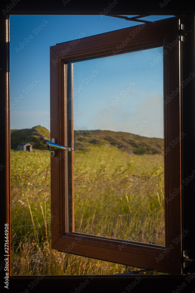 Beautiful View Out a Cabin Window in the Scottish Countryside Stock ...