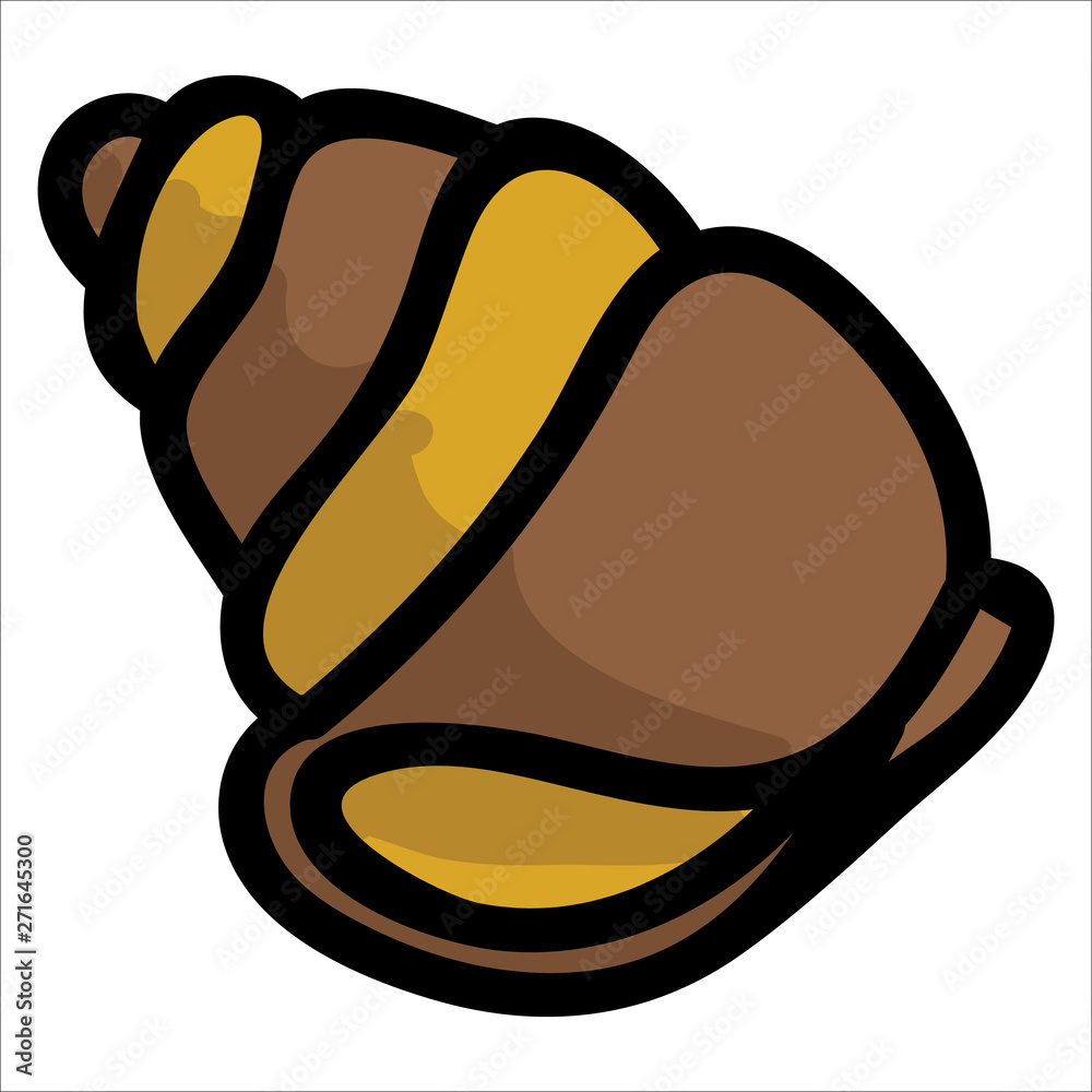 Cute brown whelk shell cartoon vector illustration motif set. Hand ...
