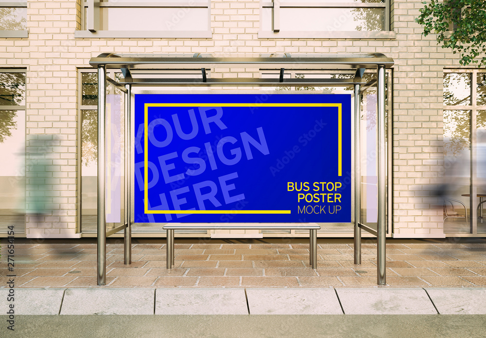 Horizontal Poster in Bus Stop Kiosk Mockup Stock Template | Adobe Stock