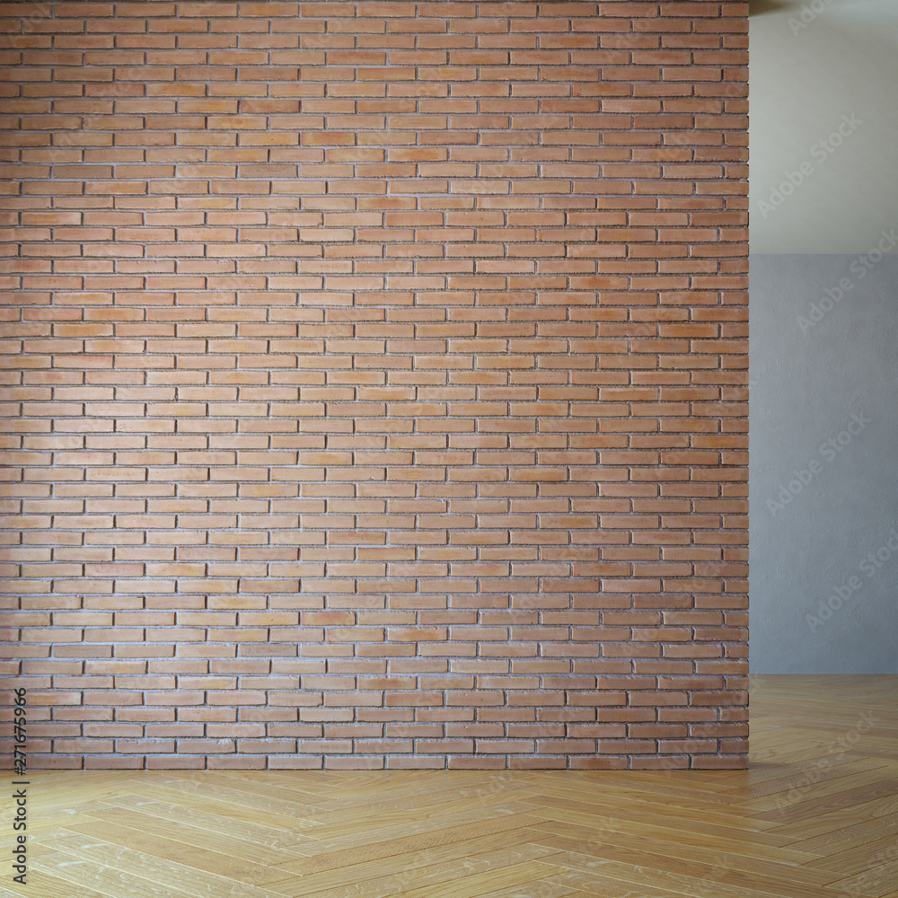 empty room with brick wall, 3d rendering Stock Illustration | Adobe Stock