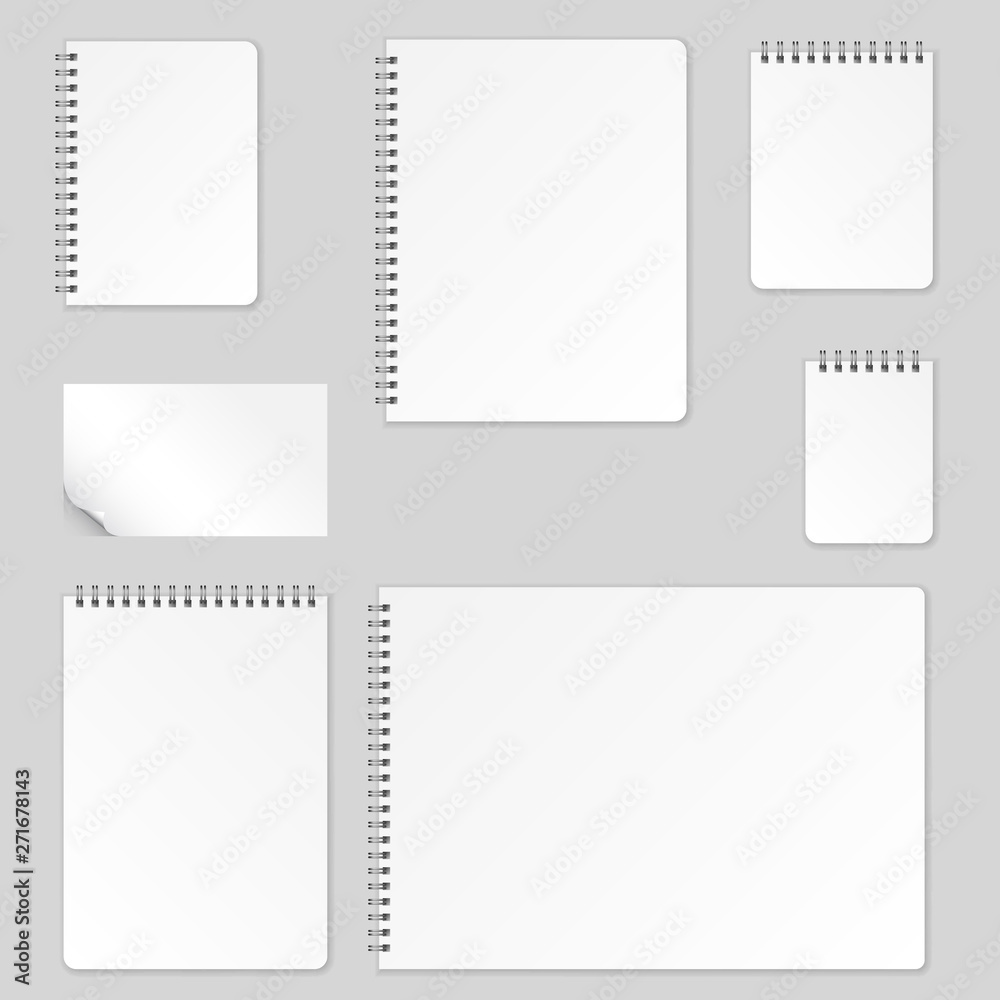 Realistic blank pages notebook template with spiral. Vector mockup ...