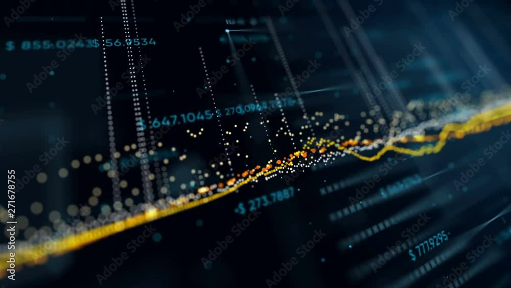 4K financial business chart with diagrams and stock numbers showing ...
