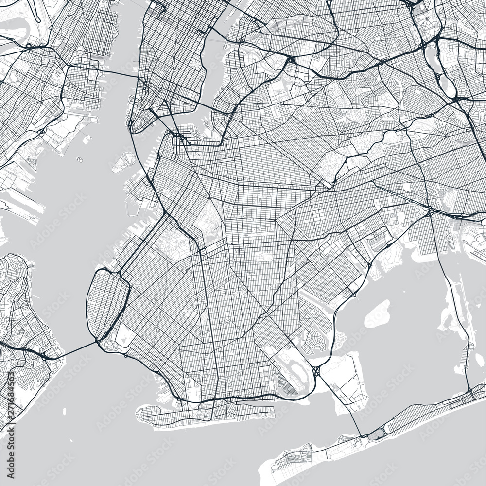 Brooklyn map. Light map of Brooklyn borough (New York, United States ...