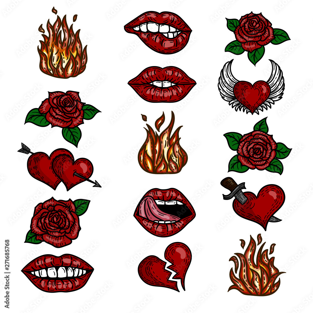 Vector hand drawn colorful set of pop art brocken heart, hearts with ...