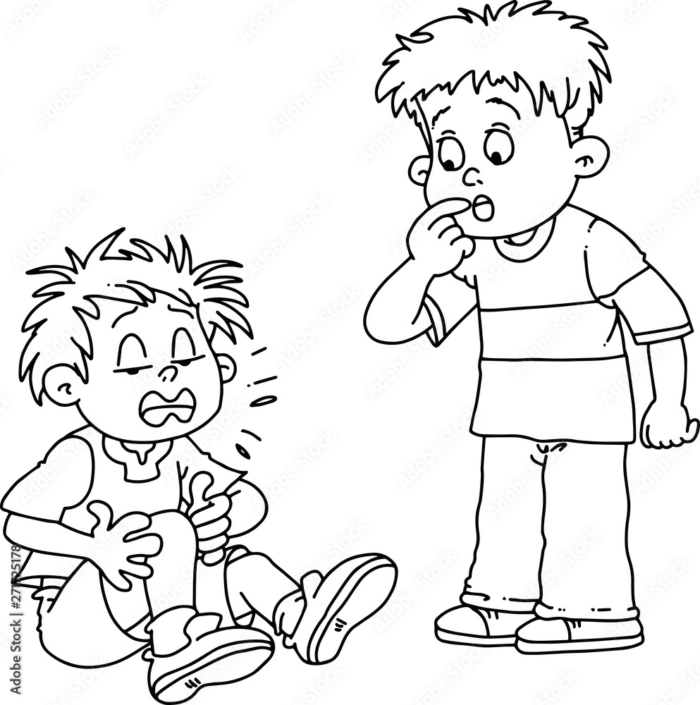cartoon crying boy with wounded leg Stock Vector | Adobe Stock