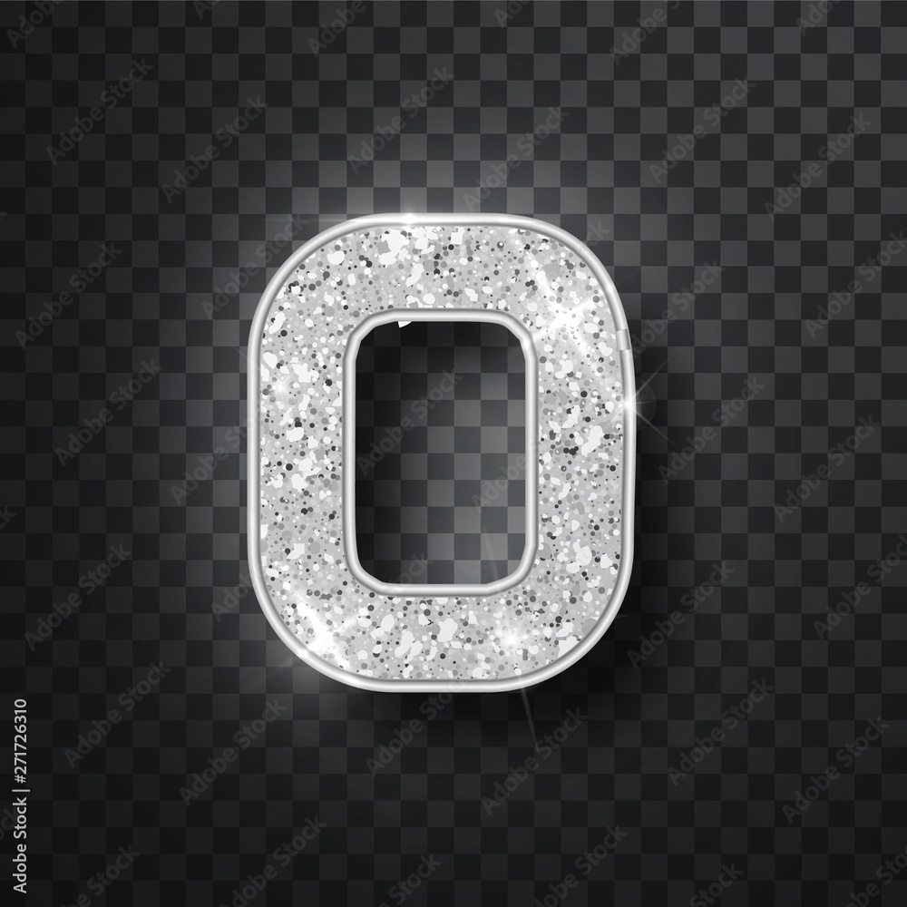 Silver glitter alphabet numbers 0 with shadow. Vector realistick ...