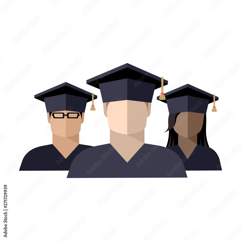 icon of a group of students boys and girls in a graduate cap ...