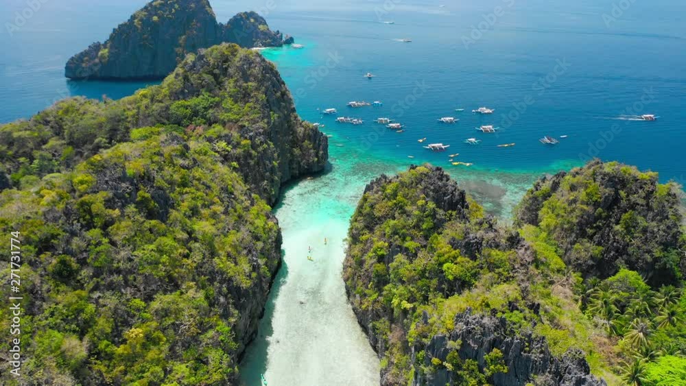 Entrance into the Big Lagoon, El Nido, Palawan, Philippines. Drone ...