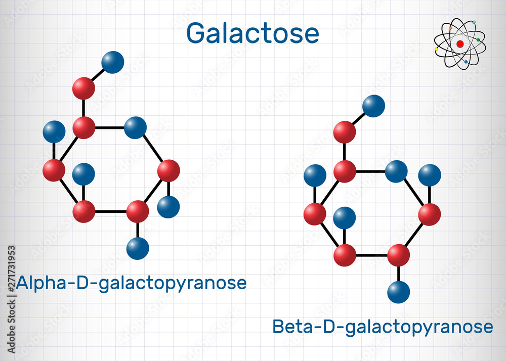 Galactose, alpha-D-galactopyranose, beta-D-galactopyranose, milk sugar ...