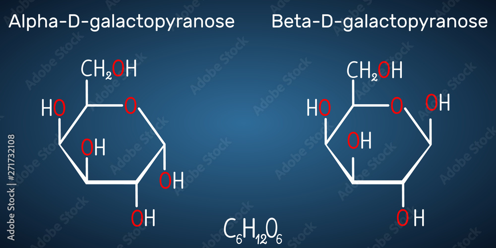 Galactose, alpha-D-galactopyranose, beta-D-galactopyranose, milk sugar ...