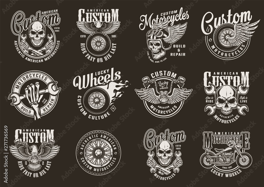 Vintage custom motorcycle emblems Stock Vector | Adobe Stock