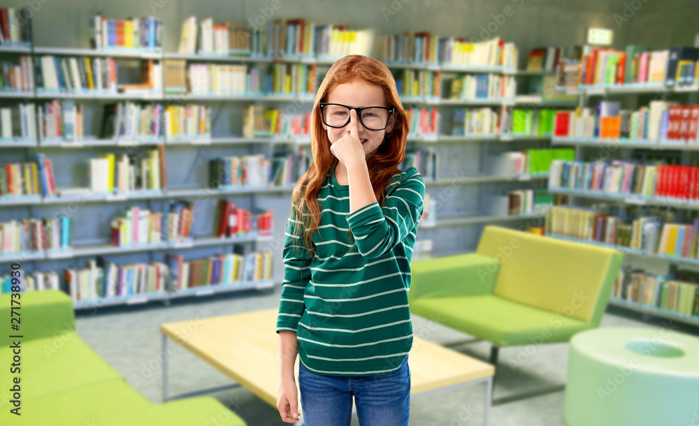 education, vision and childhood concept - smiling red haired student ...