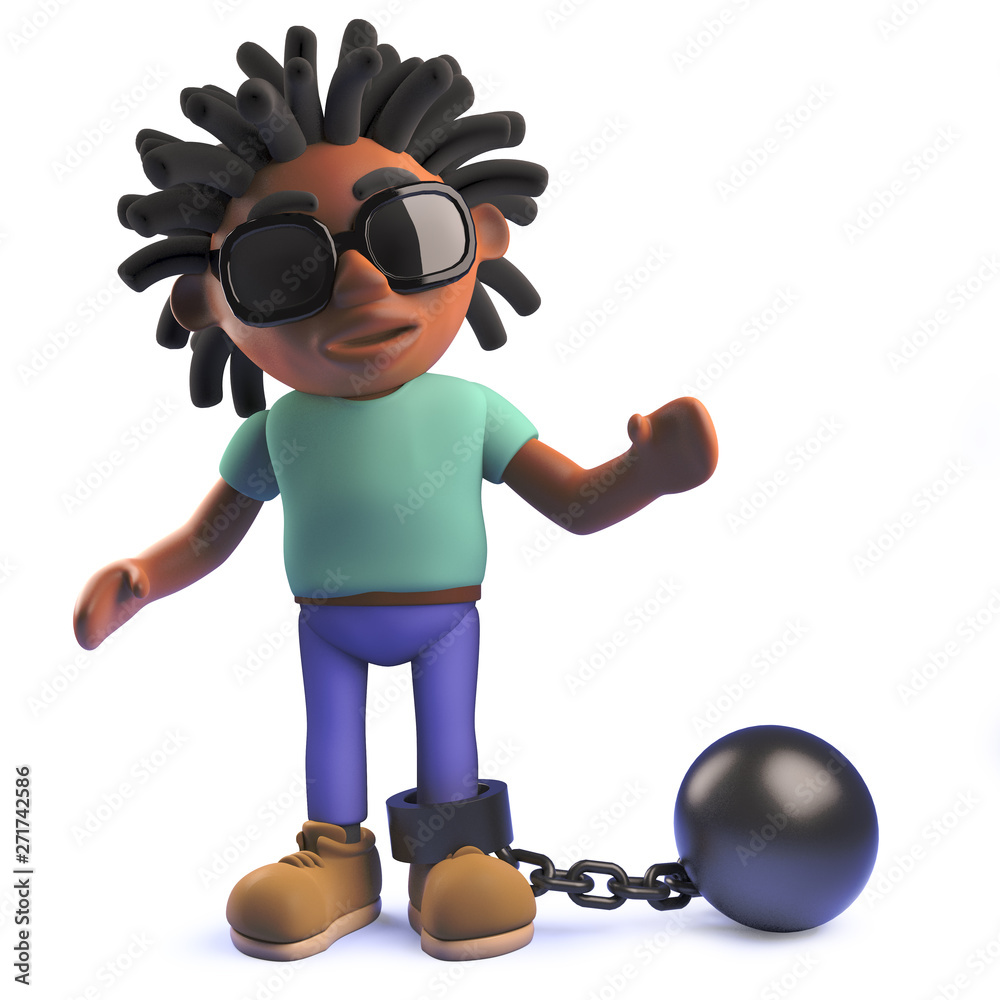 3d cartoon African rastafarian man in 3d with a ball and chain Stock ...