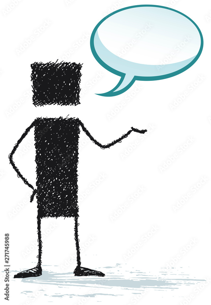 Talking stick figure, isolated on white background. A metaphor for ...