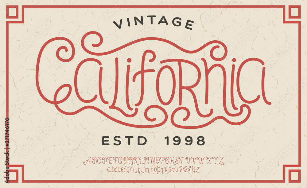 California. Vintage brush script. Handmade font. Retro Typeface. Vector ...