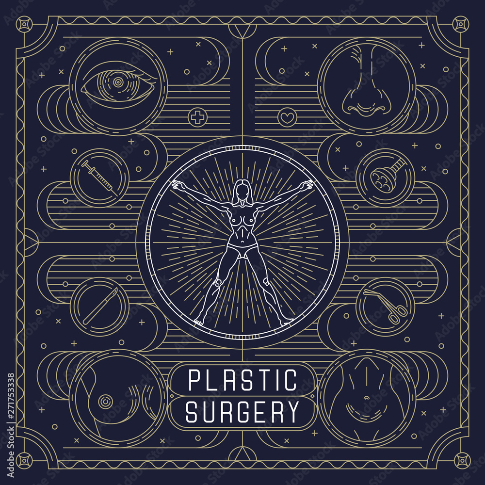 Vector black flat, outline design poster for plastic surgery. Ads for ...