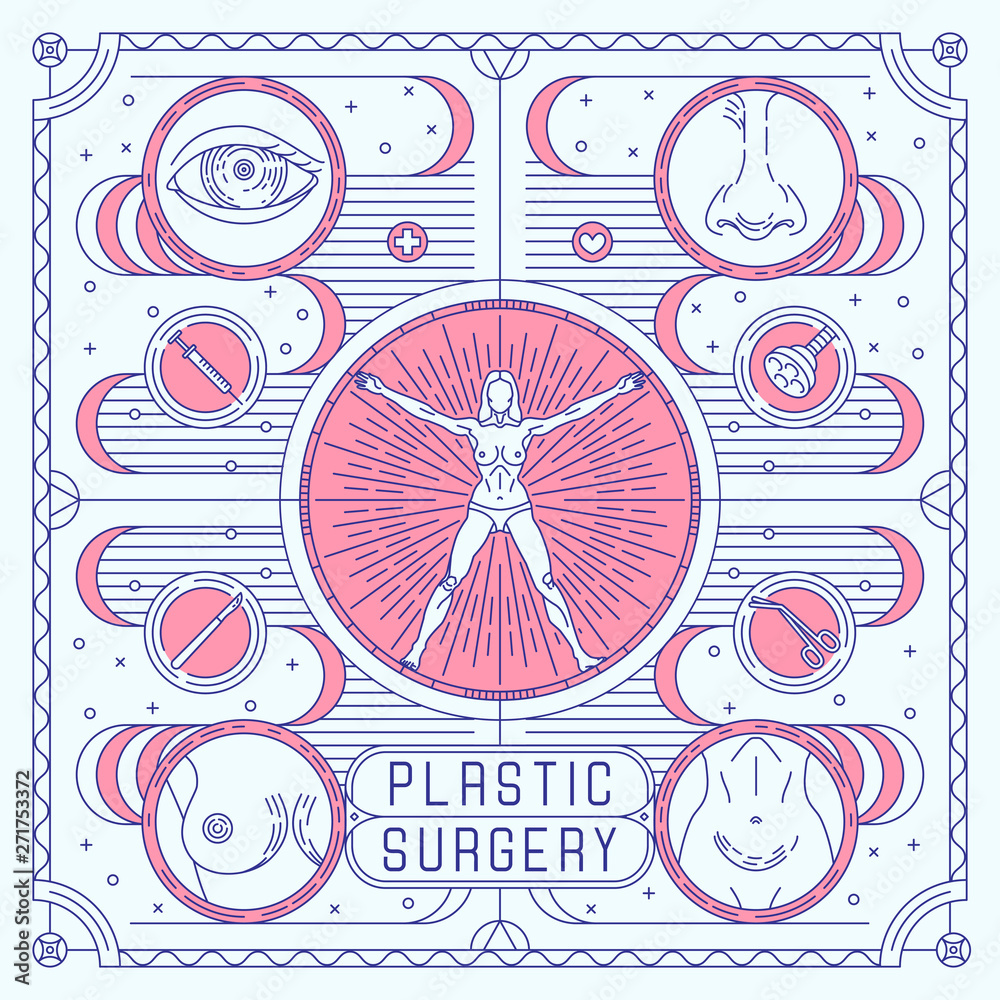 Vector flat, outline design poster for plastic surgery. Ads for ...