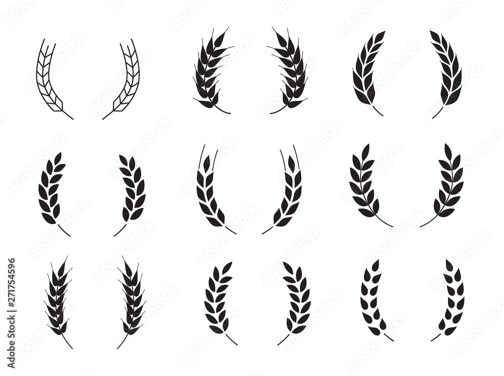 Wheat grains of different shapes set. A set of icons ready to use in ...