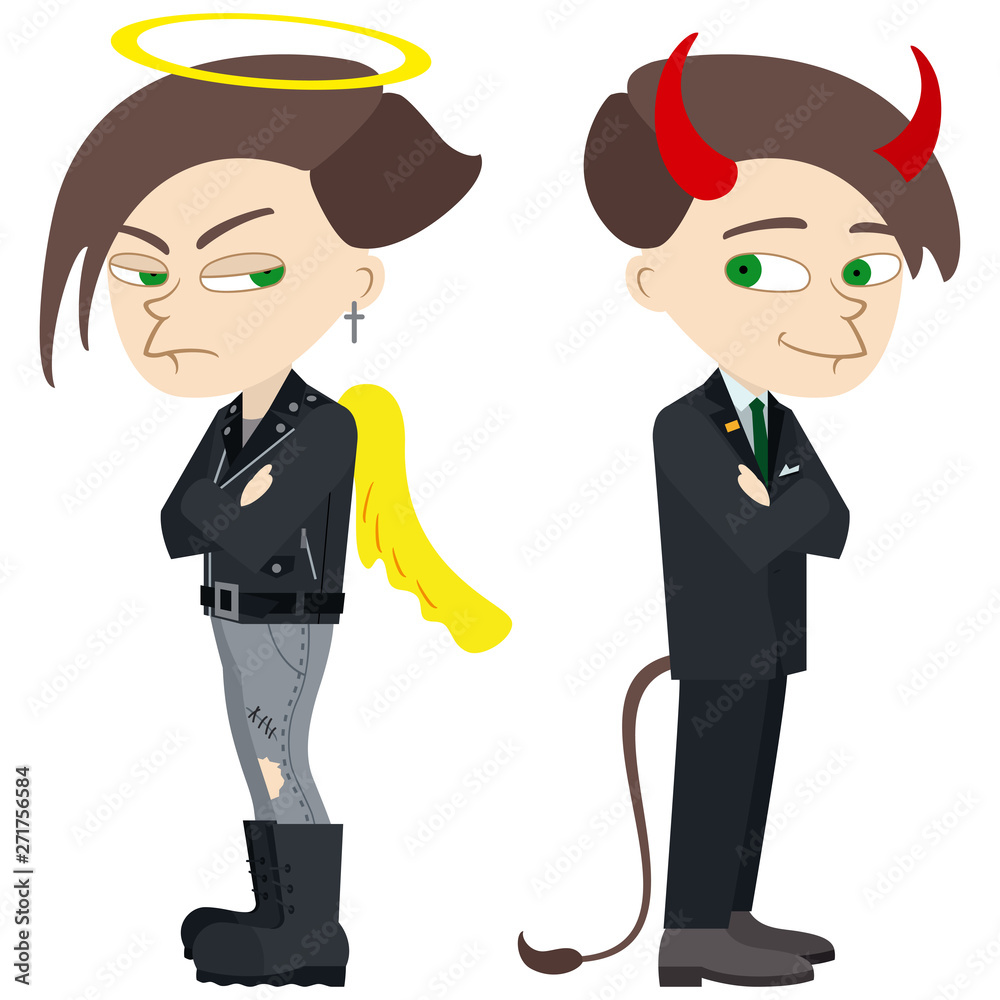 Angel and Devil twins/ Illustration two contrariwise boys. An angel ...