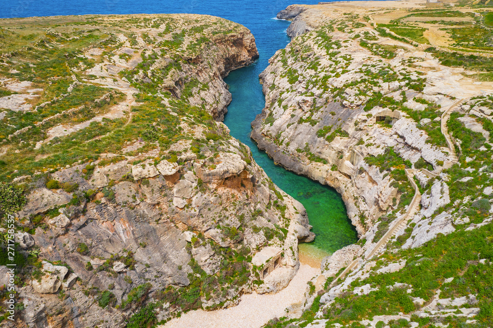Aerial view of Wied il-Ghasri. Gozo island. Malta country Stock Photo ...
