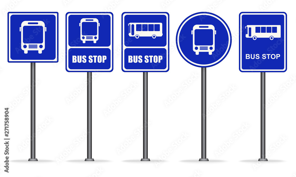 Set of blue bus stop signs vector ESP10 Stock Vector | Adobe Stock