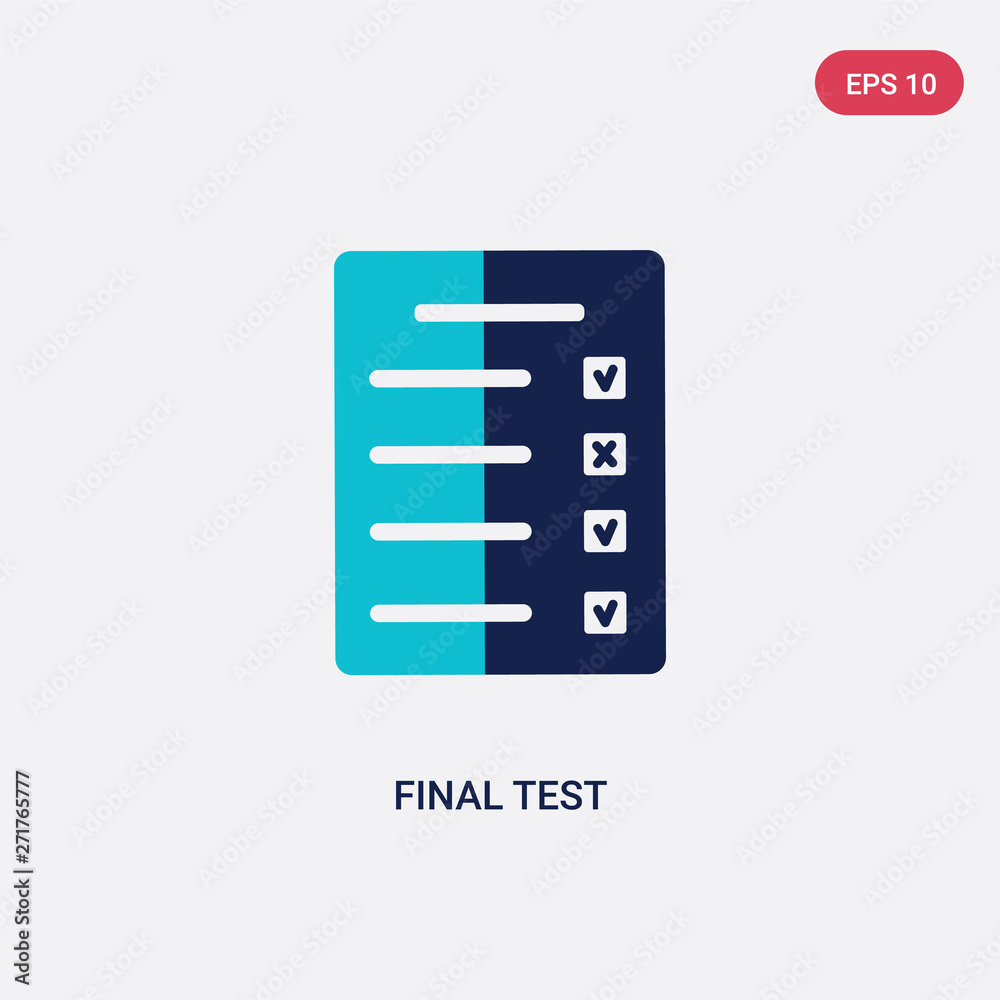 two color final test vector icon from education concept. isolated blue ...
