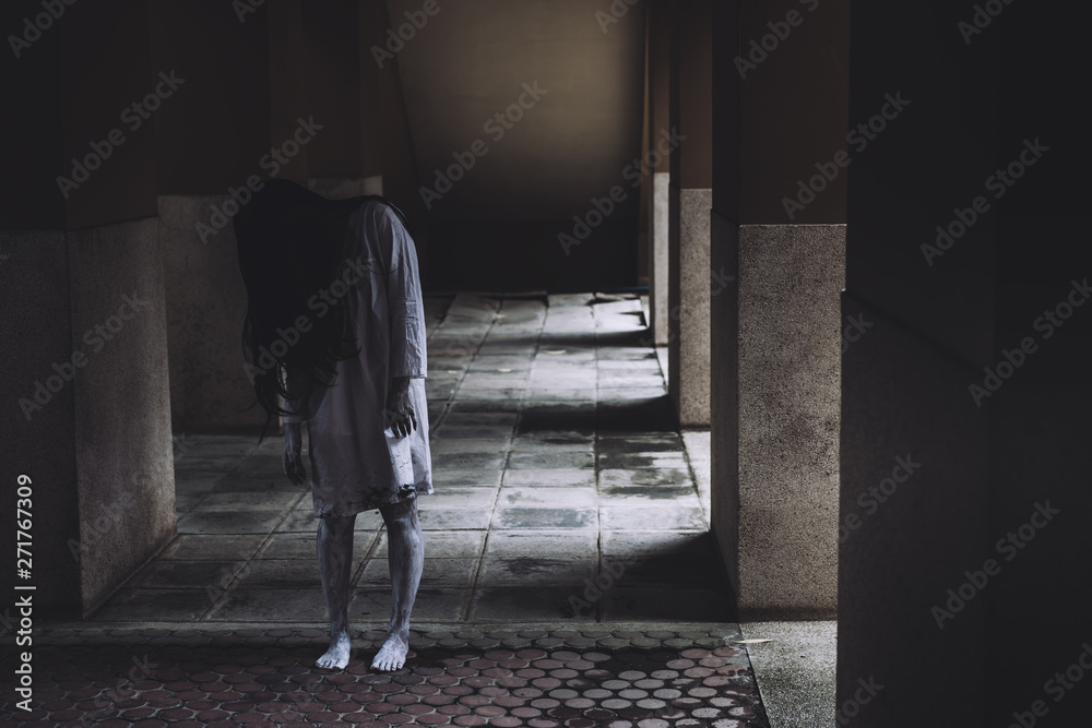 Horror scene of ghost woman death movie film halloween festival in the ...