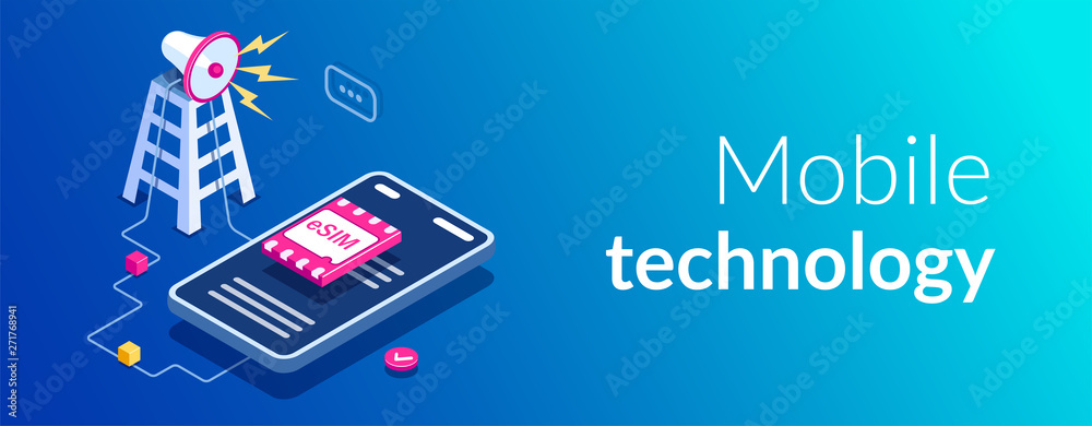 Vetor de eSIM card chip sign. Gsm tower concept. Futuristic projection ...