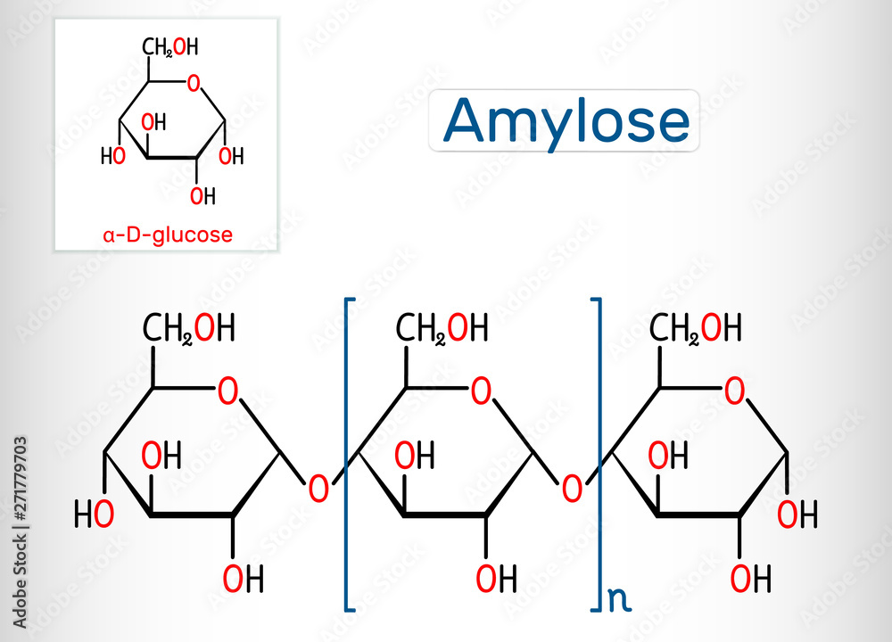 Amylose molecule. It is a polysaccharide and one of the two components ...