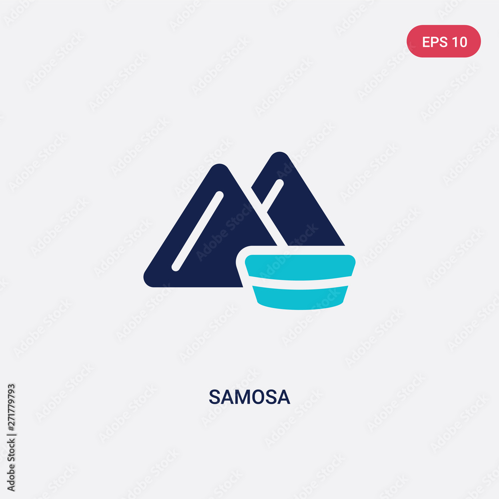 two color samosa vector icon from india and holi concept. isolated blue ...
