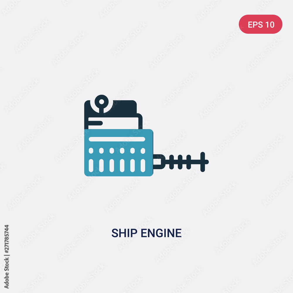 two color ship engine vector icon from nautical concept. isolated blue ...