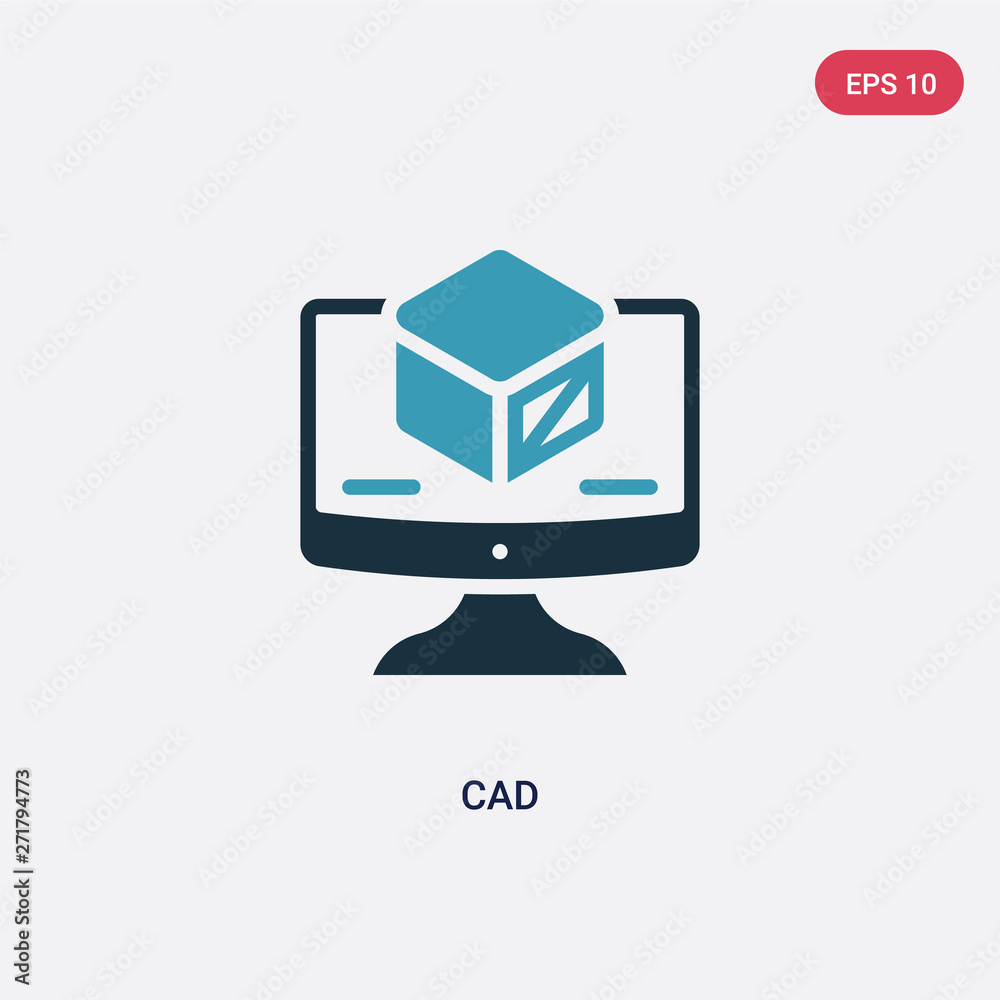 two color cad vector icon from technology concept. isolated blue cad ...