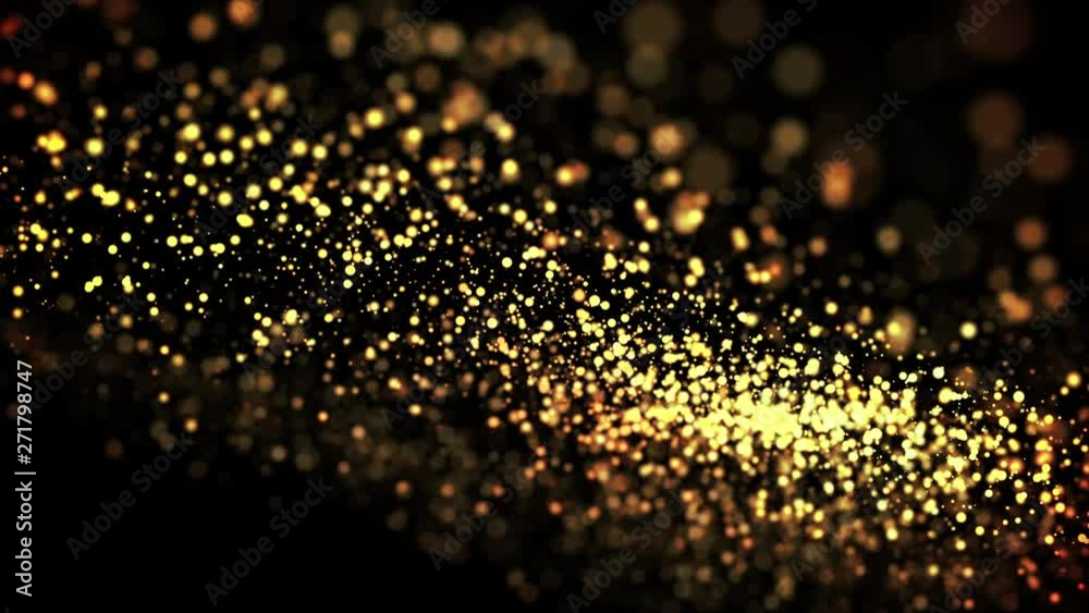 gold particles in liquid float and glisten. Background with glittering ...