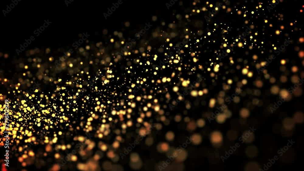 gold particles in liquid float and glisten. Background with glittering ...