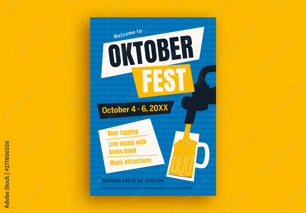 Oktoberfest Flyer Layout with Beer Illustration Stock Template | Adobe ...