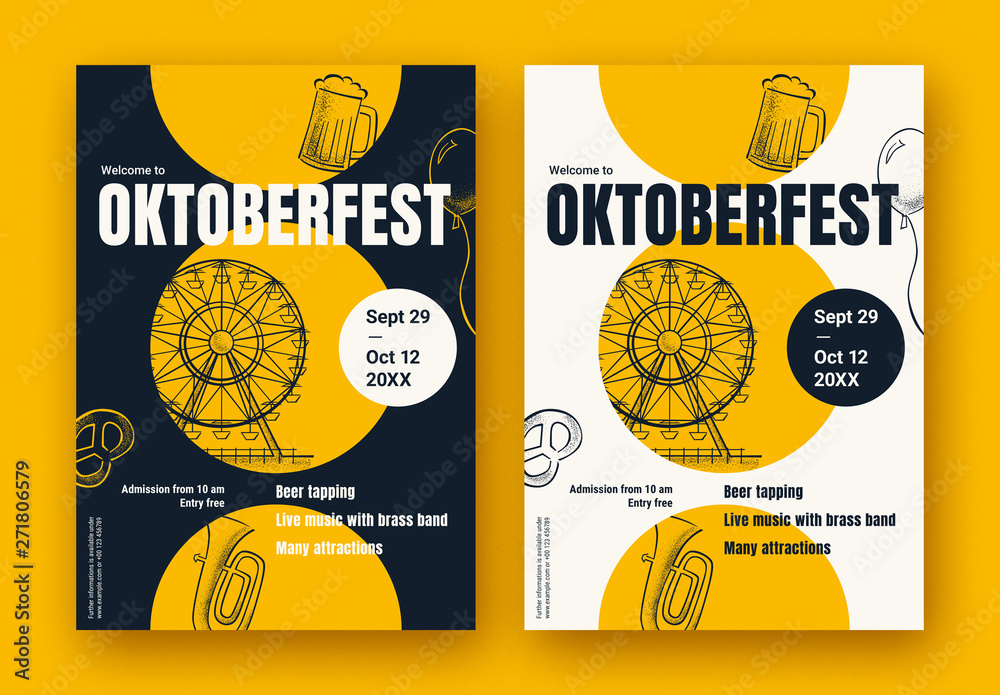 Oktoberfest Flyer Layout with Illustrations Stock Template | Adobe Stock