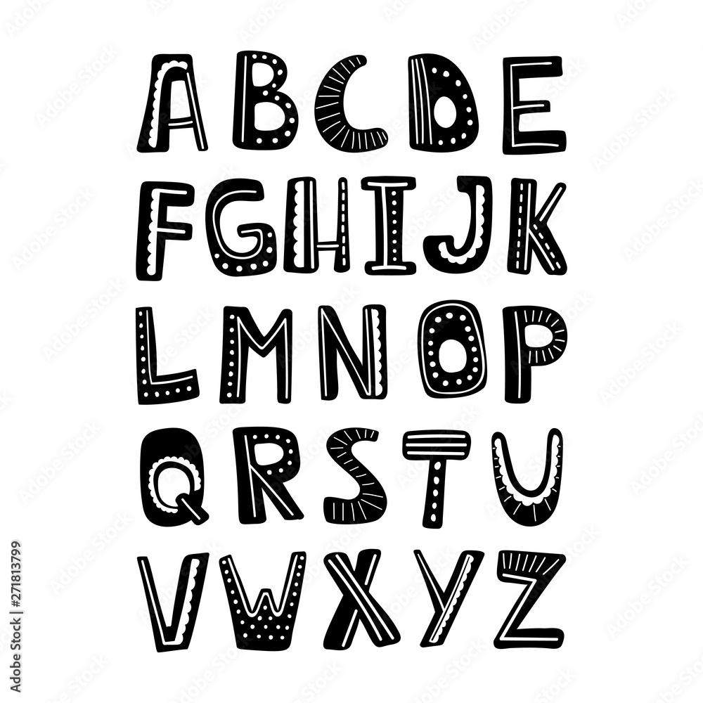 Black and white alphabet in the Scandinavian minimalistic style ...