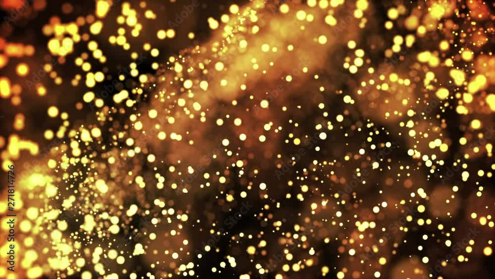 gold particles in liquid float and glisten. Background with glittering ...
